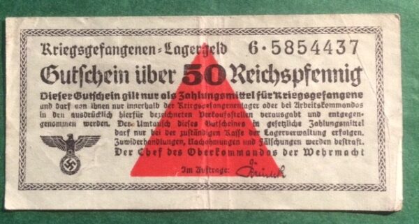 50Rpf GERMAN WW2 PRISONER OF WAR CAMP BANKNOTE - CP Militaria